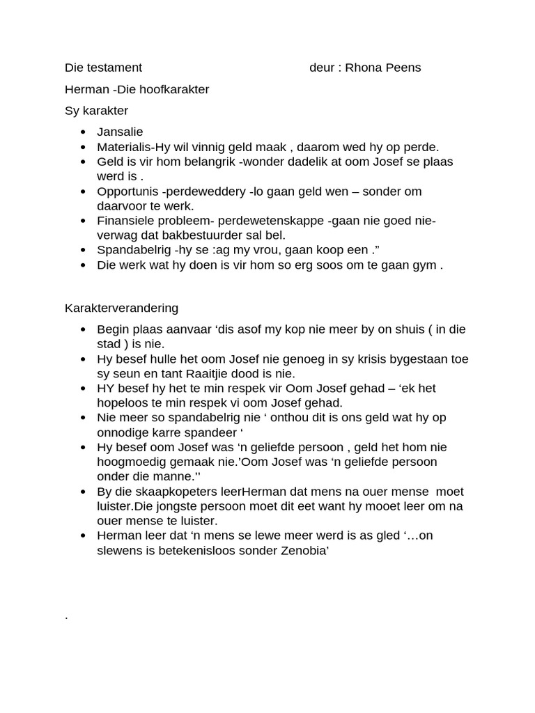 Die Testament. Karakters | PDF