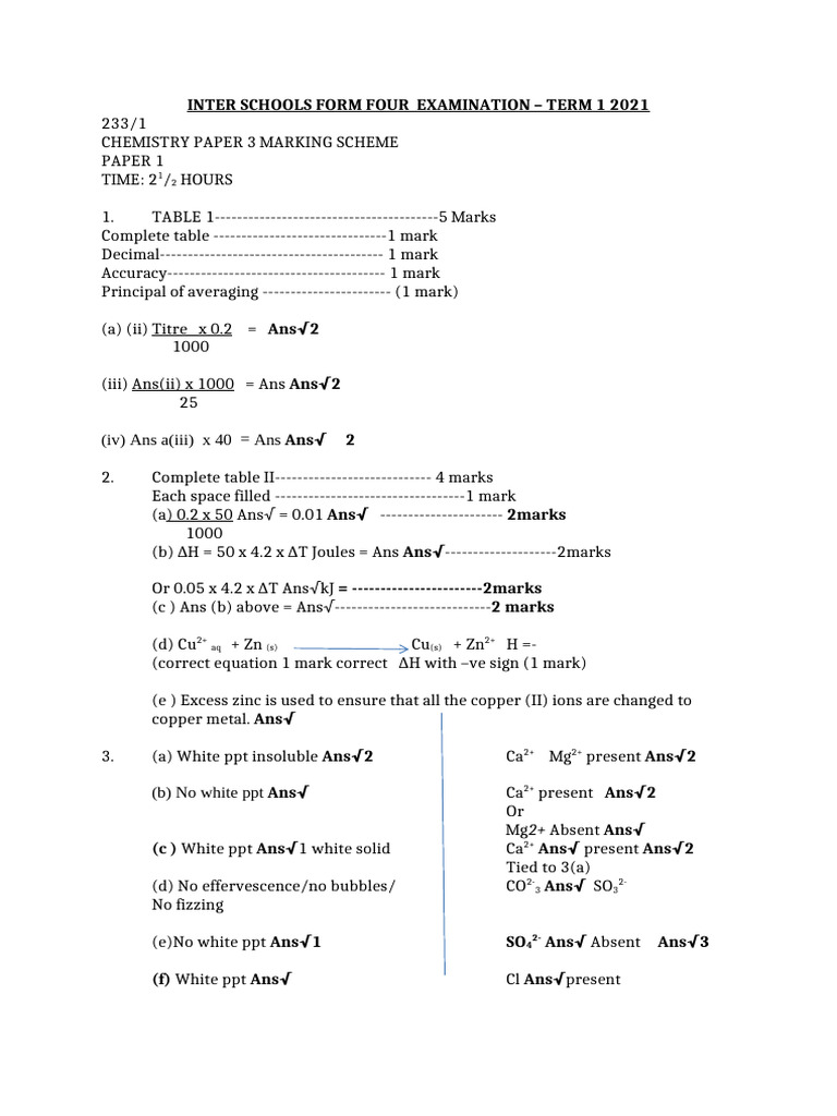 Chemistry Form 4 Paper 3 Marking Scheme | PDF