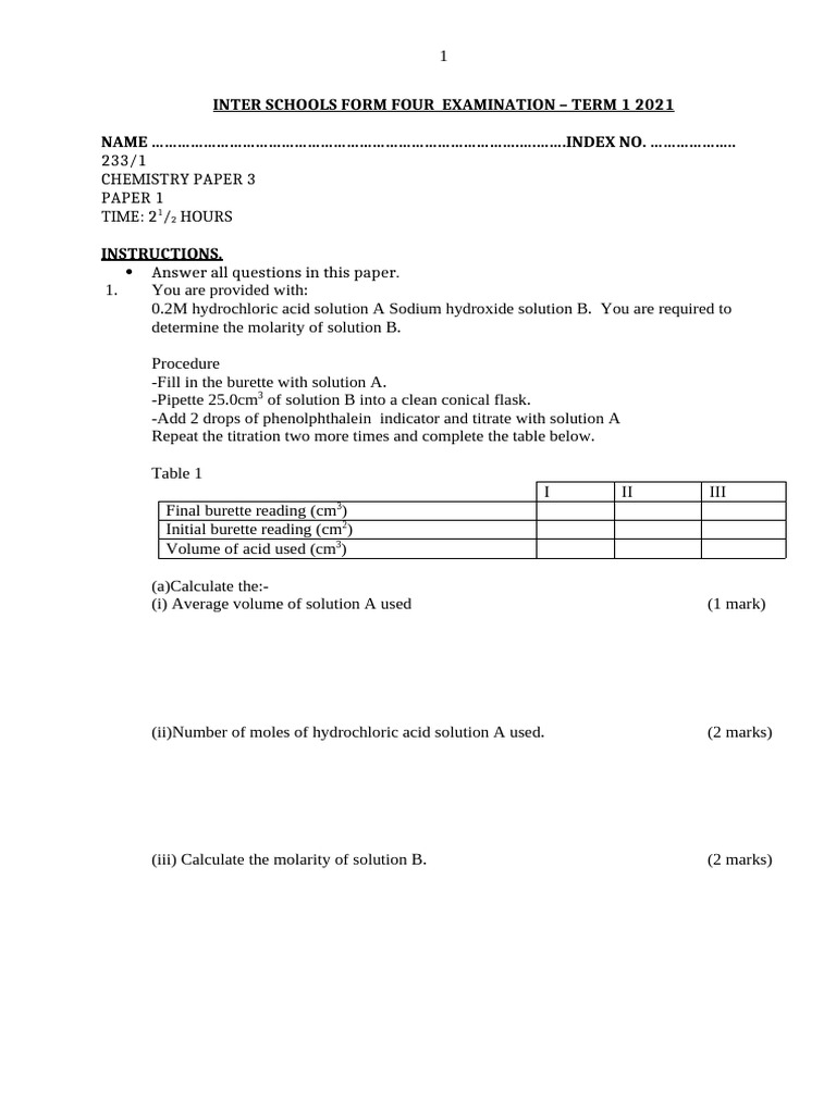 Chemistry Form 4 Paper 3 | PDF | Titration | Chemistry