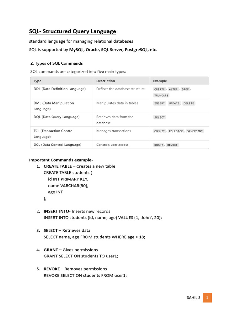 Comprehensive SQL Guide and Commands | PDF | Sql | Pl/Sql