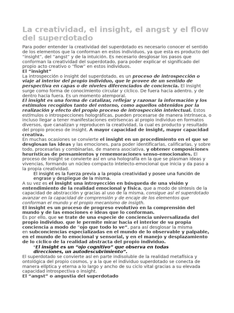 La Creatividad, El Insight, El Angst y El Flow Del Superdotado | PDF ...