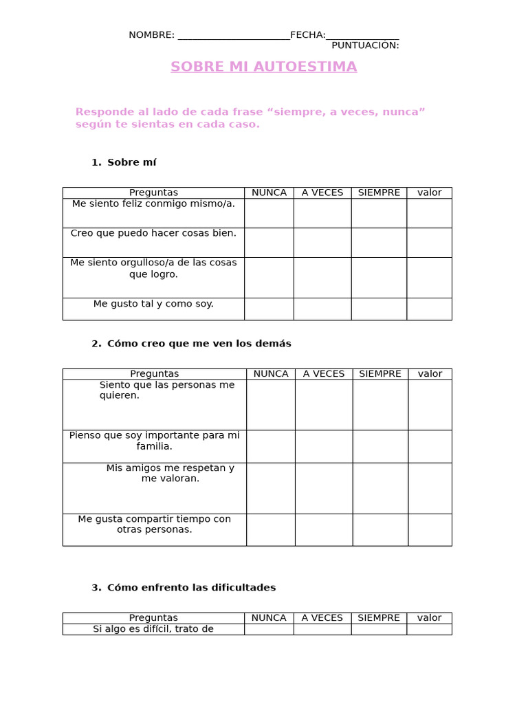 Evaluo Mi Autoestima | PDF | Autoestima | Las emociones