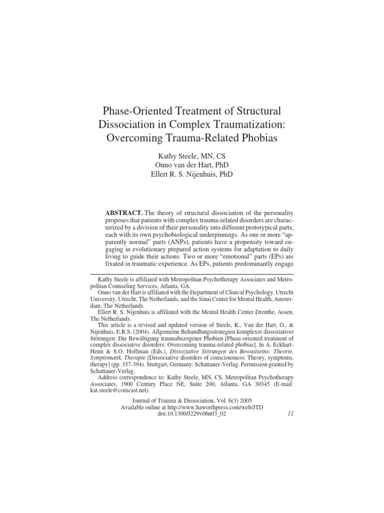 Phase Oriented Treatment of Structural D | PDF | Psychological Trauma ...