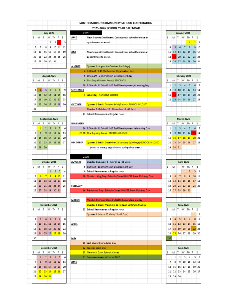 South Madison School Calendar 2025-26 | PDF