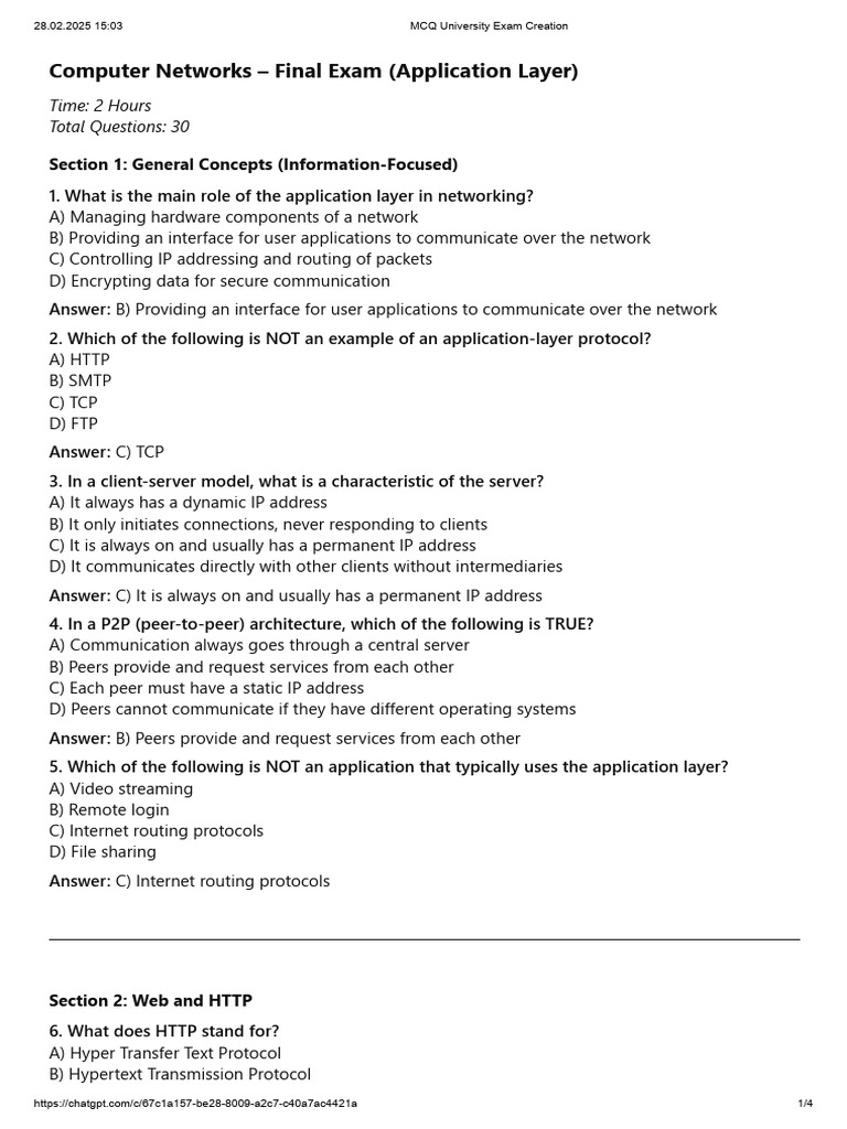 MCQ University Exam Creation ch2 | PDF | Domain Name System | Internet Protocol Suite