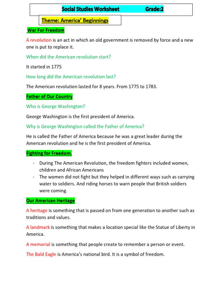 Social Studies Worksheet G2 | PDF
