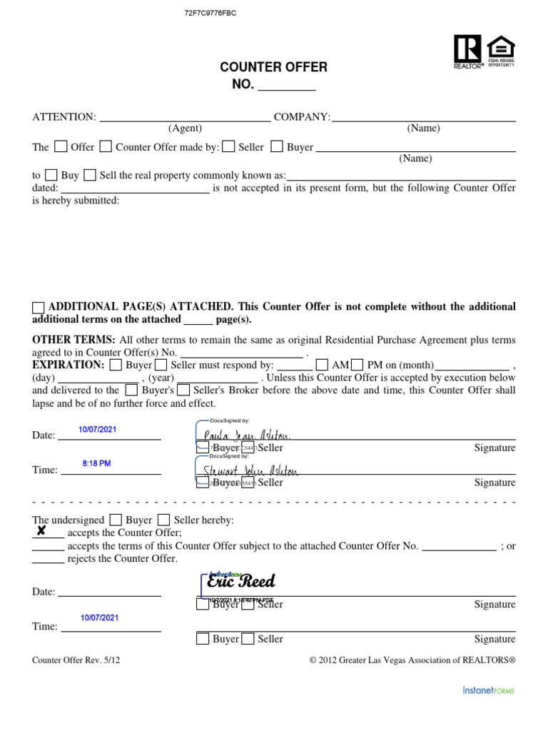 Real Estate Counter Offer Template | PDF | Private Law