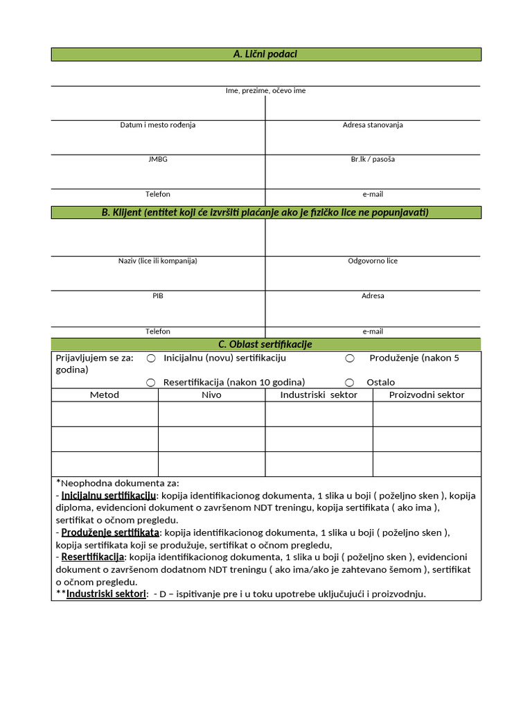 Prijava Za Produženje Sertifikata | PDF