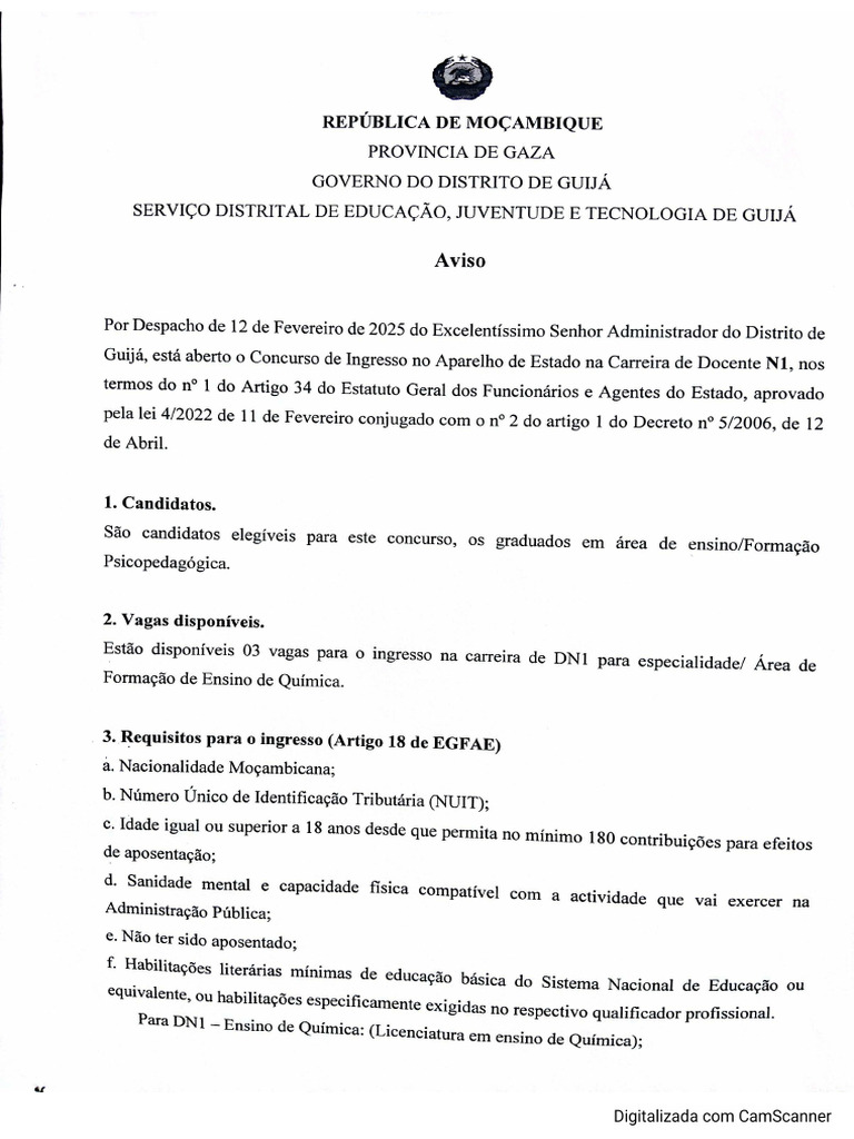 Aviso de Concurso 2025. SDEJT de Guijá | PDF