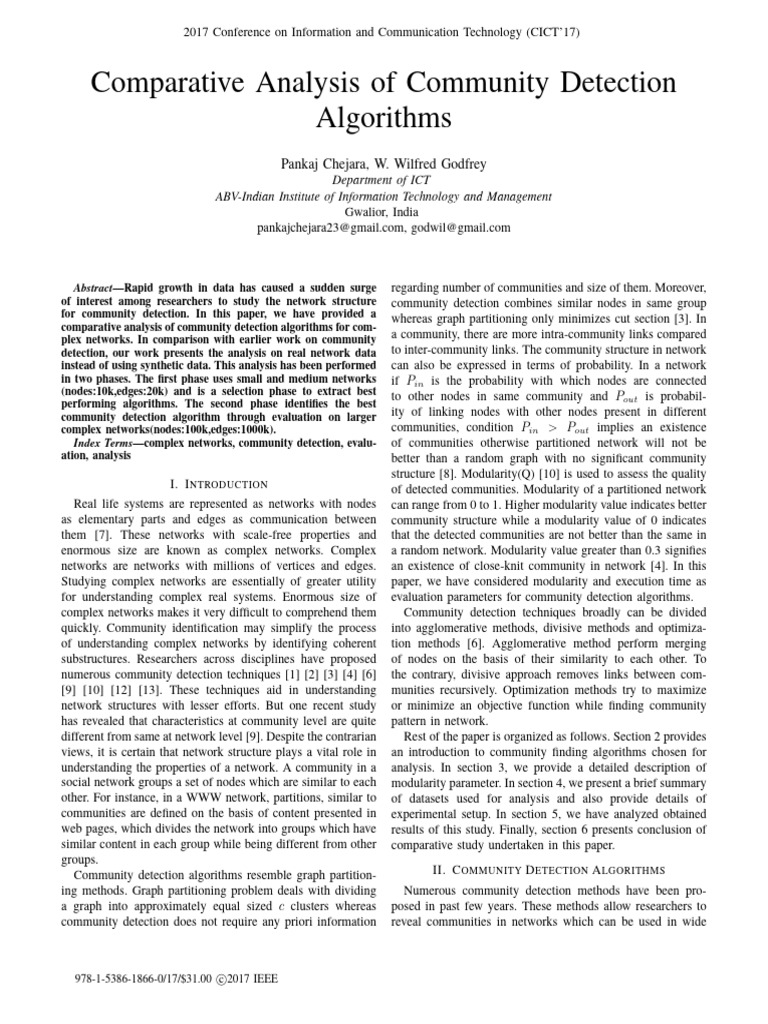 Comparative Analysis Of Community Detection Algorithms Pdf Applied