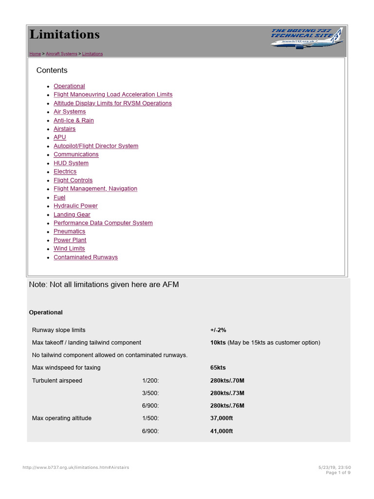 Boeing 737 Limitations | PDF | Takeoff | Aerospace