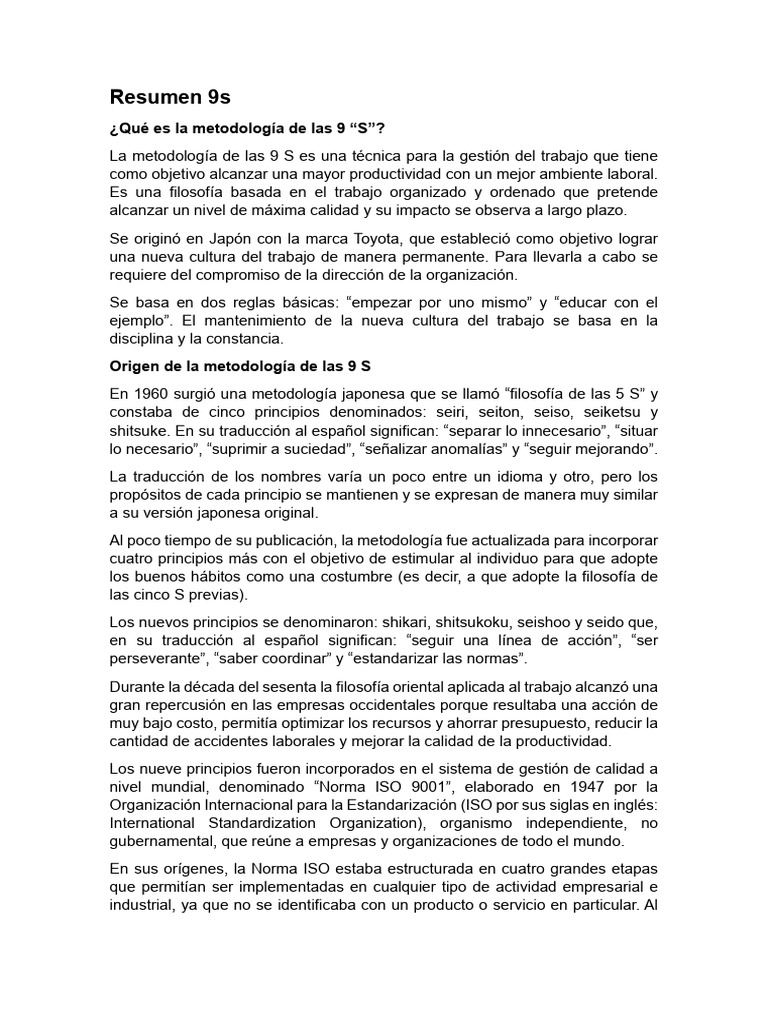 Resumen 9s | PDF | Organización internacional para la estandarización