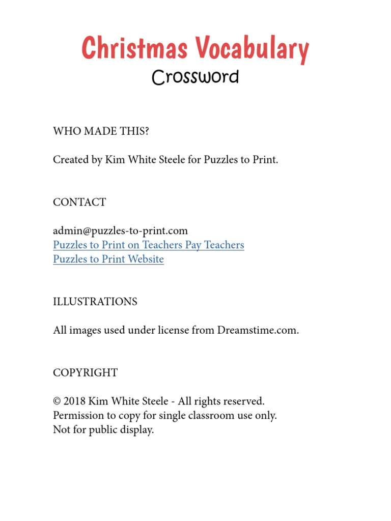 Christmas Vocabulary Image Crossword - Unlocked | PDF | Christmas ...