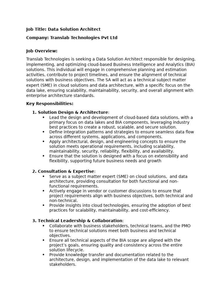 Data Solution Architect - JD | PDF | Cloud Computing | Business Intelligence