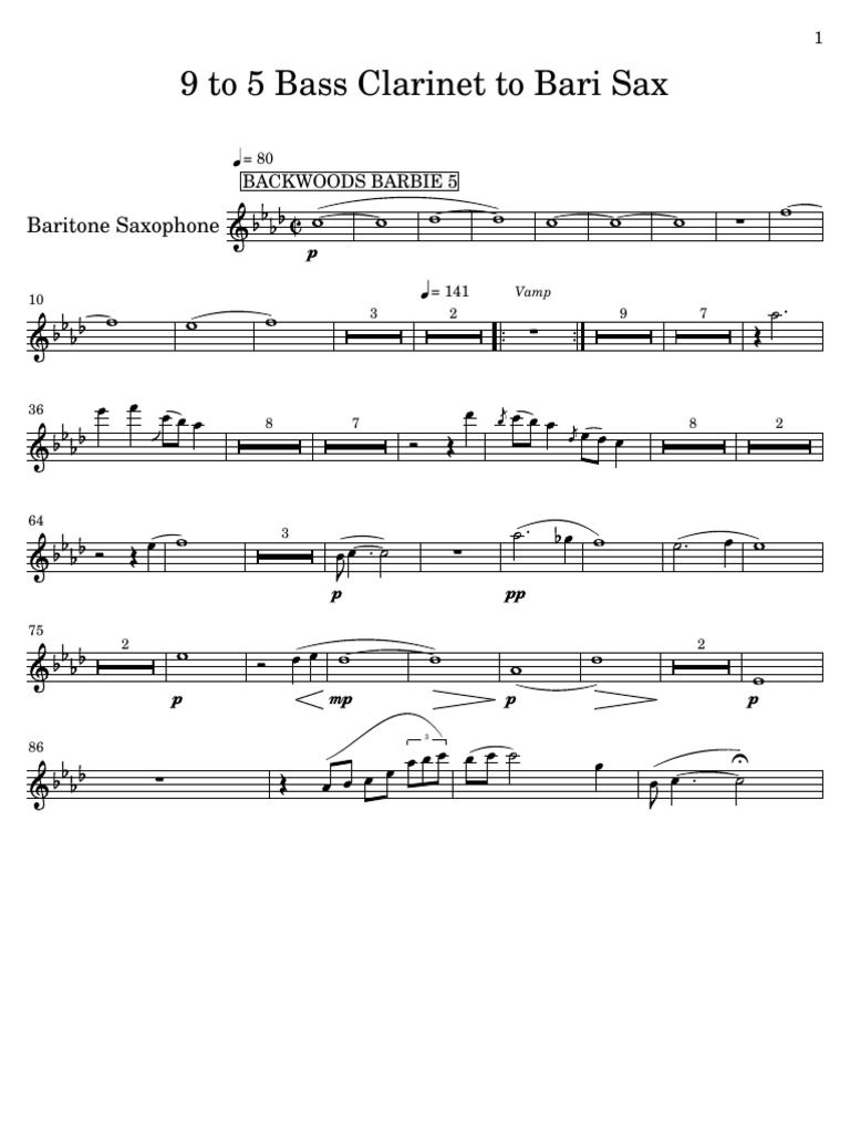 9 To 5 Bass Clarinet To Bari Sax | PDF