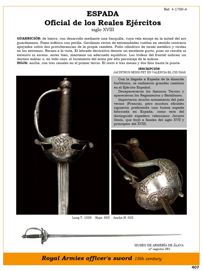 Espada Oficial del Siglo XVIII en España | PDF | Espada | Armas de hoja