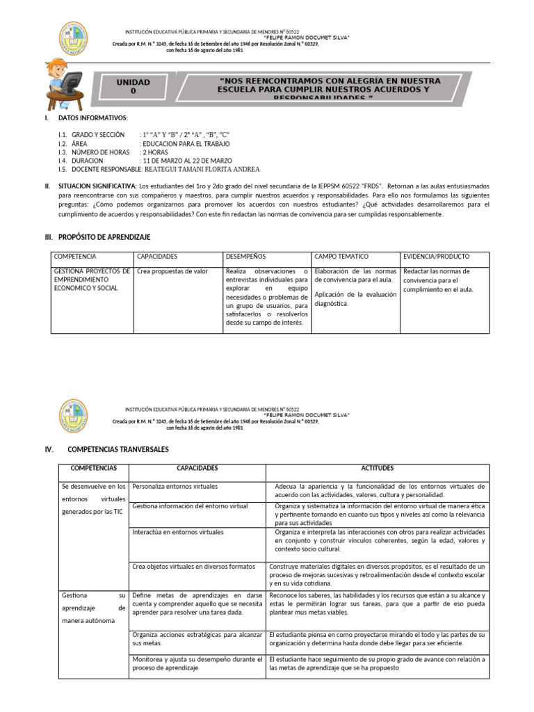 Unidad 0 Ept 2024 | PDF | Evaluación | Aprendizaje