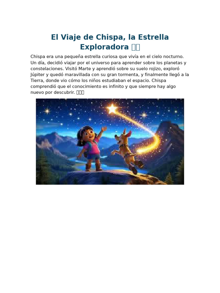 El Viaje de Chispa, La Estrella Exploradora | PDF
