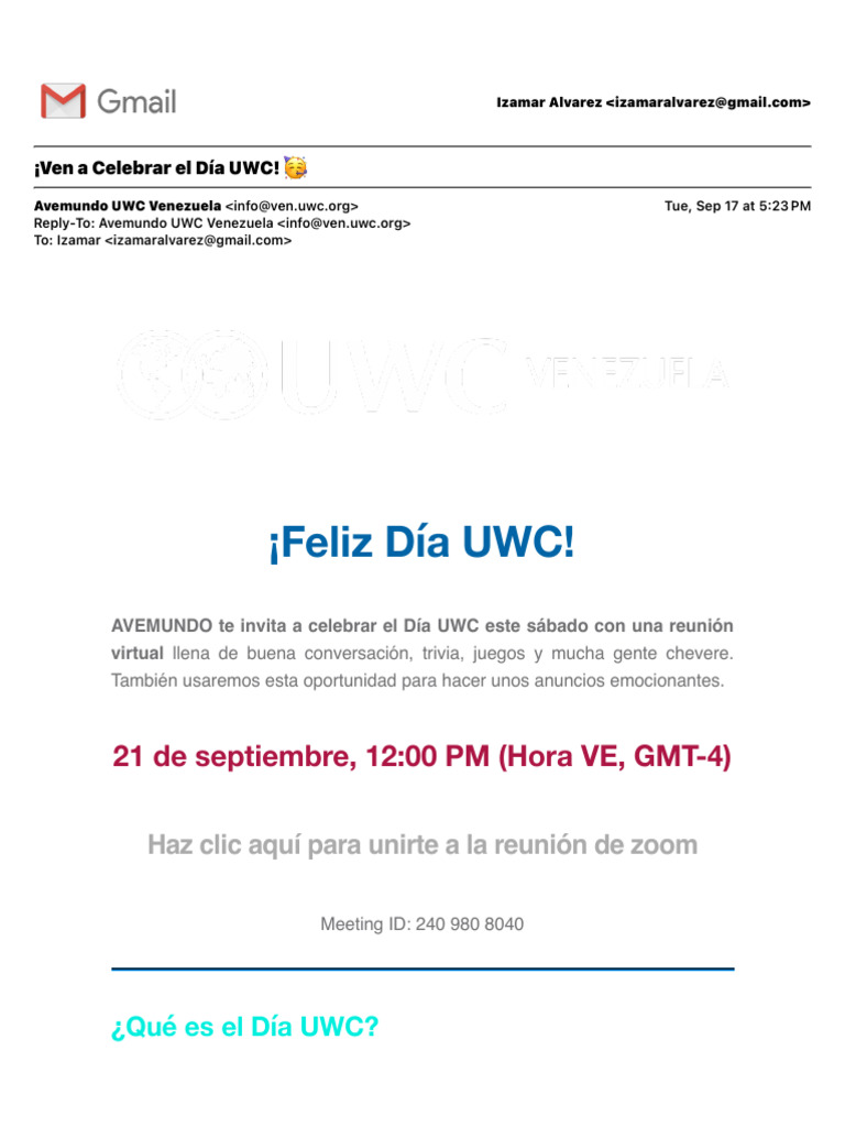 ¡Ven A Celebrar El Día UWC! ? | PDF