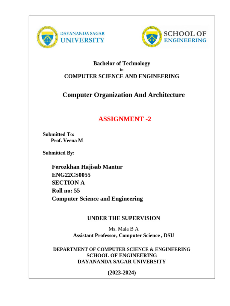 Computer Organization Assignment 2 | PDF