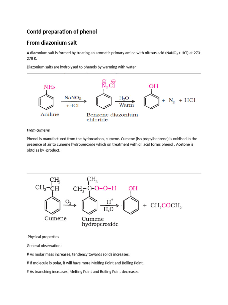 Phenol Preparation from Diazonium Salt | PDF