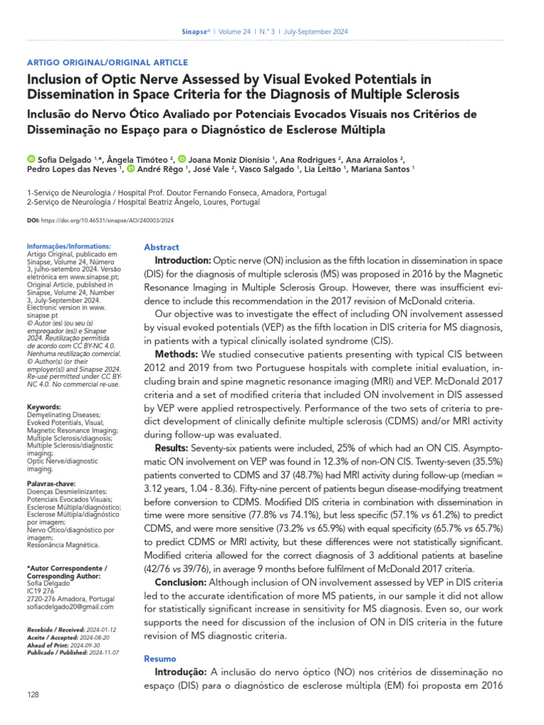 Inclusion of Optic Nerve Assessed by Visual Evoked Potentials in ...