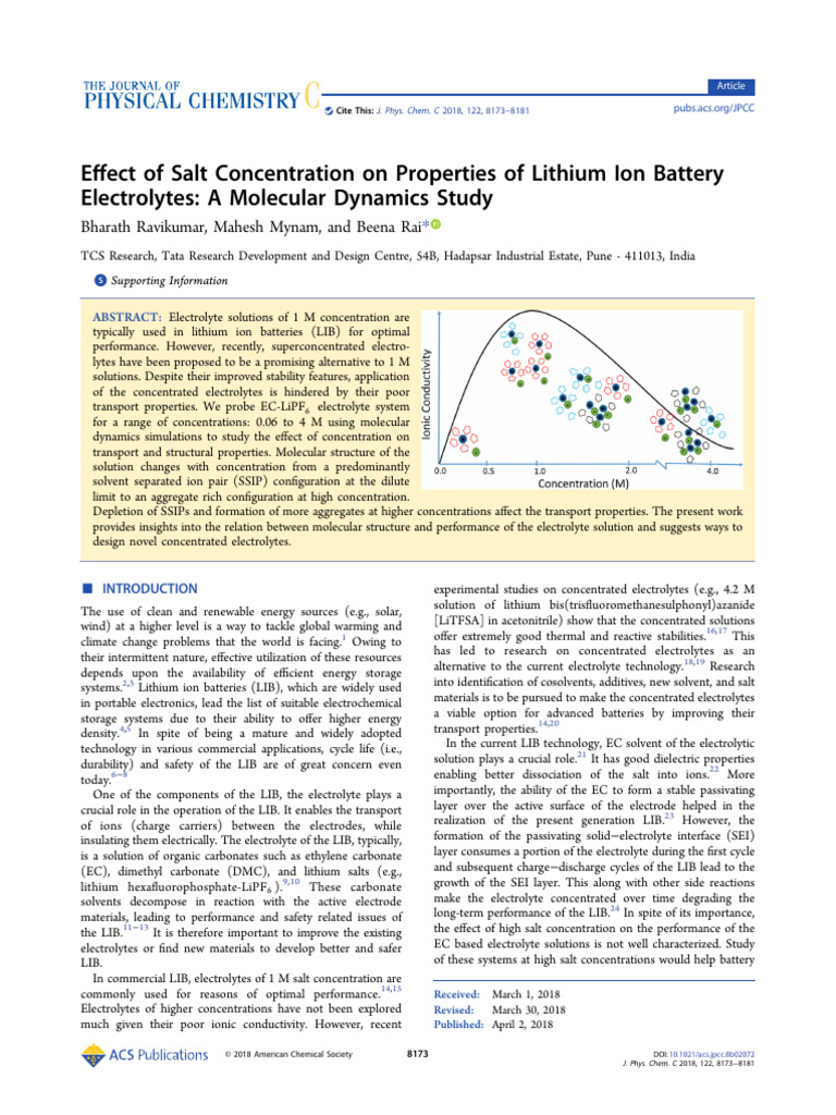 Salt Concentration Impact on Lithium Ion Battery Electrolytes | PDF ...