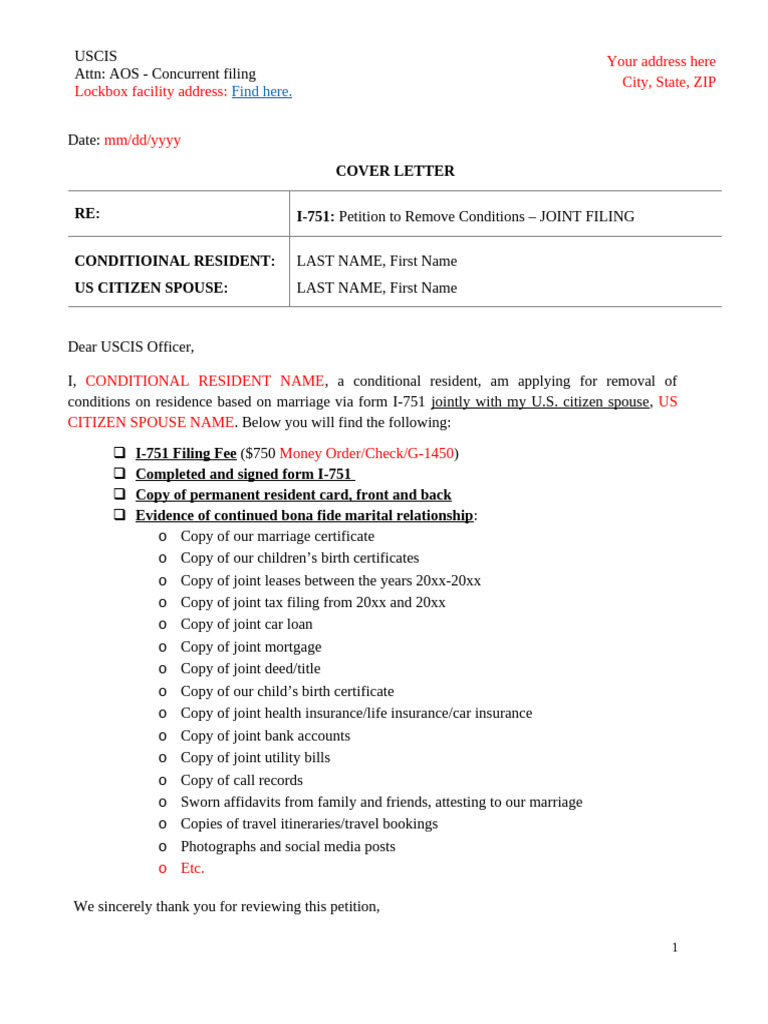 Sample Cover Letter I751 | PDF
