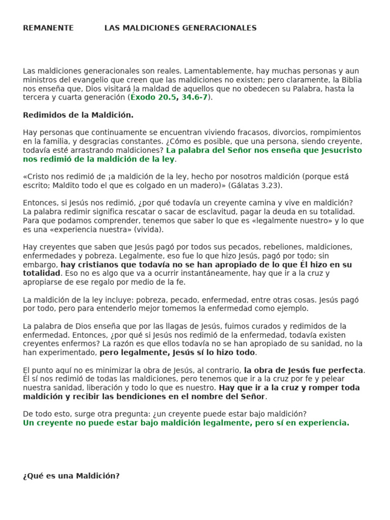 Remanente Las Maldiciones Generacionales | PDF | Jesús | Jamón (Hijo De ...