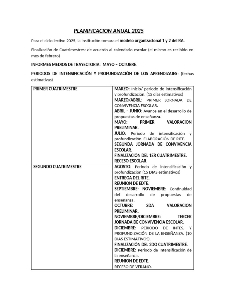 Planificación Anual Educativa 2025 | PDF | Enseñando | Maestros