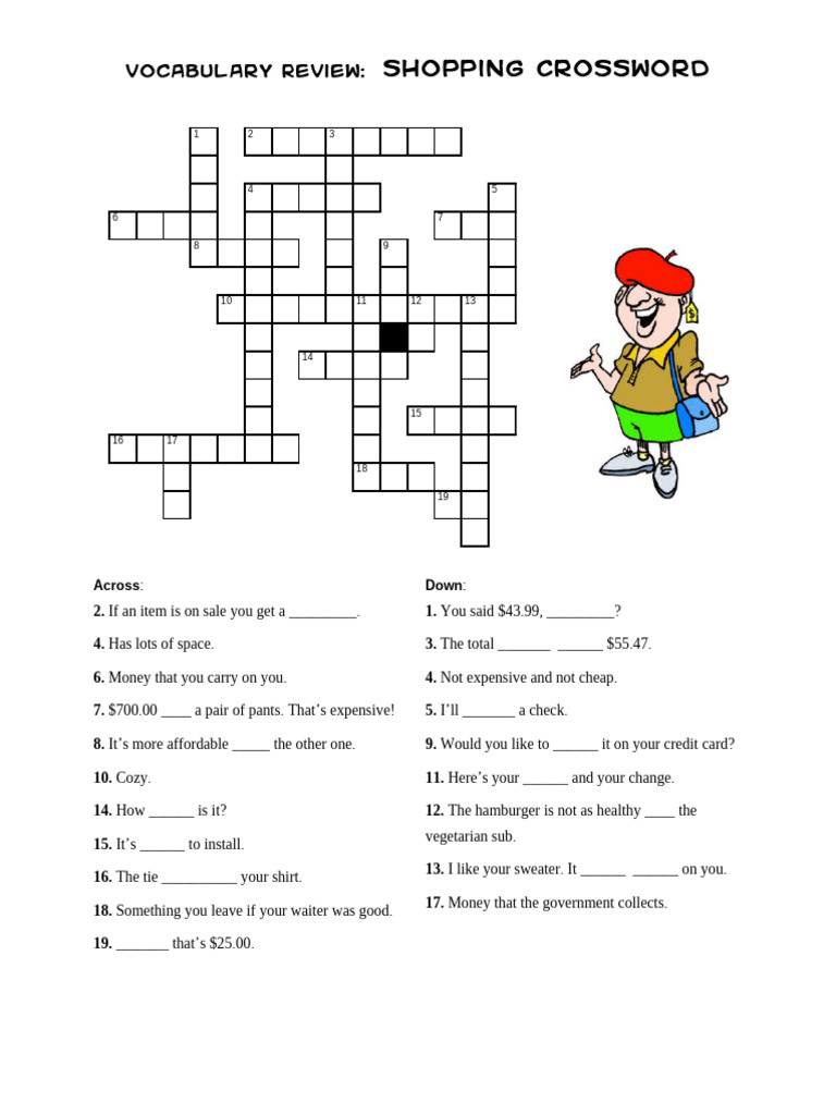 Shopping Vocabulary Crossword Puzzle | PDF