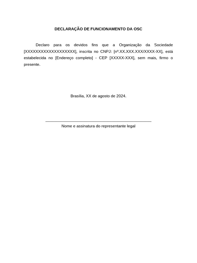 Minuta - Declaração de Funcionamento Da Osc | PDF