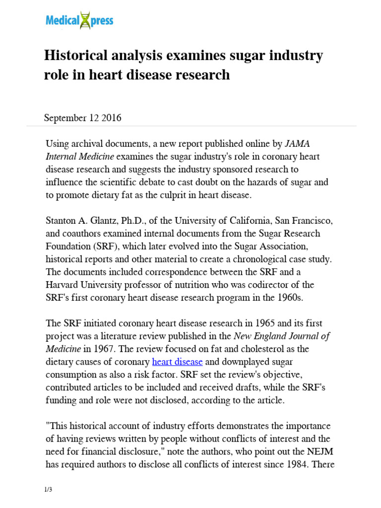 2016 09 Historical Analysis Sugar Industry Role | PDF | Cardiovascular ...