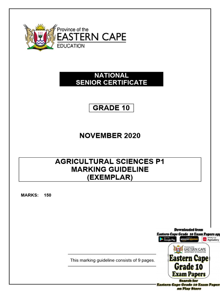 AGR SCIENCES P1 GR10 MEMO NOV2020 - English1 | PDF | Agriculture | Pig