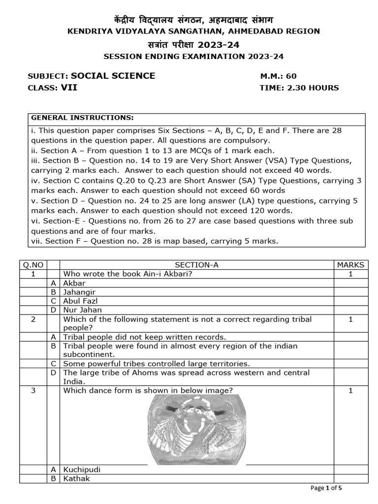 Social Science Exam Paper Class VII 2023-24 | PDF | Cotton
