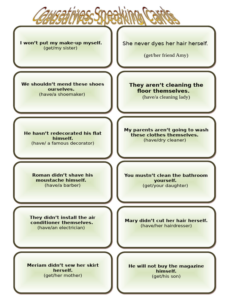 Causatives Speaking Cards - 1 | PDF