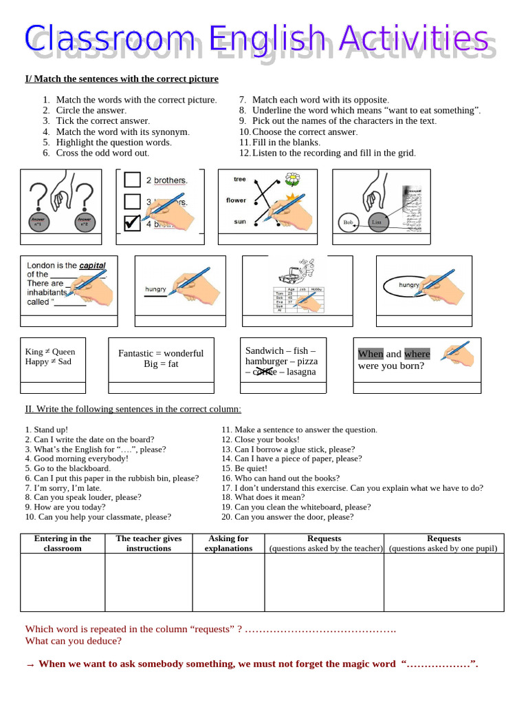 Classroom English Worksheet | PDF | Question | English Language
