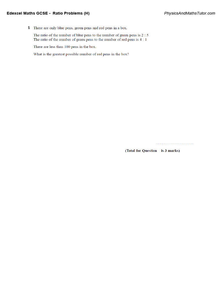 Edexcel GCSE Ratio Problem Solutions | PDF
