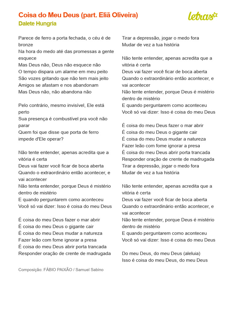 COISA DO MEU DEUS (PART. ELIÃ OLIVEIRA) - Dalete Hungria (Impressão ...