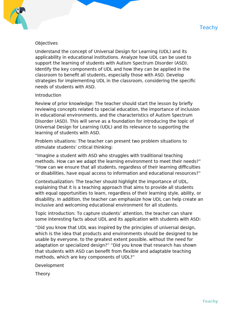 UDL Principles for Supporting ASD Students | PDF | Autism | Learning