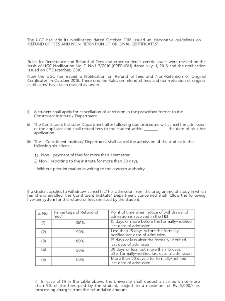 UGC Fee Refund Rules and Procedures | PDF | Insurance