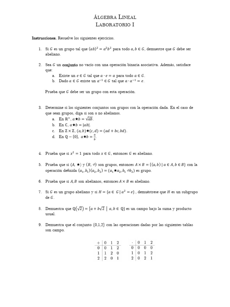 Ejercicios de Álgebra Lineal y Grupos | PDF