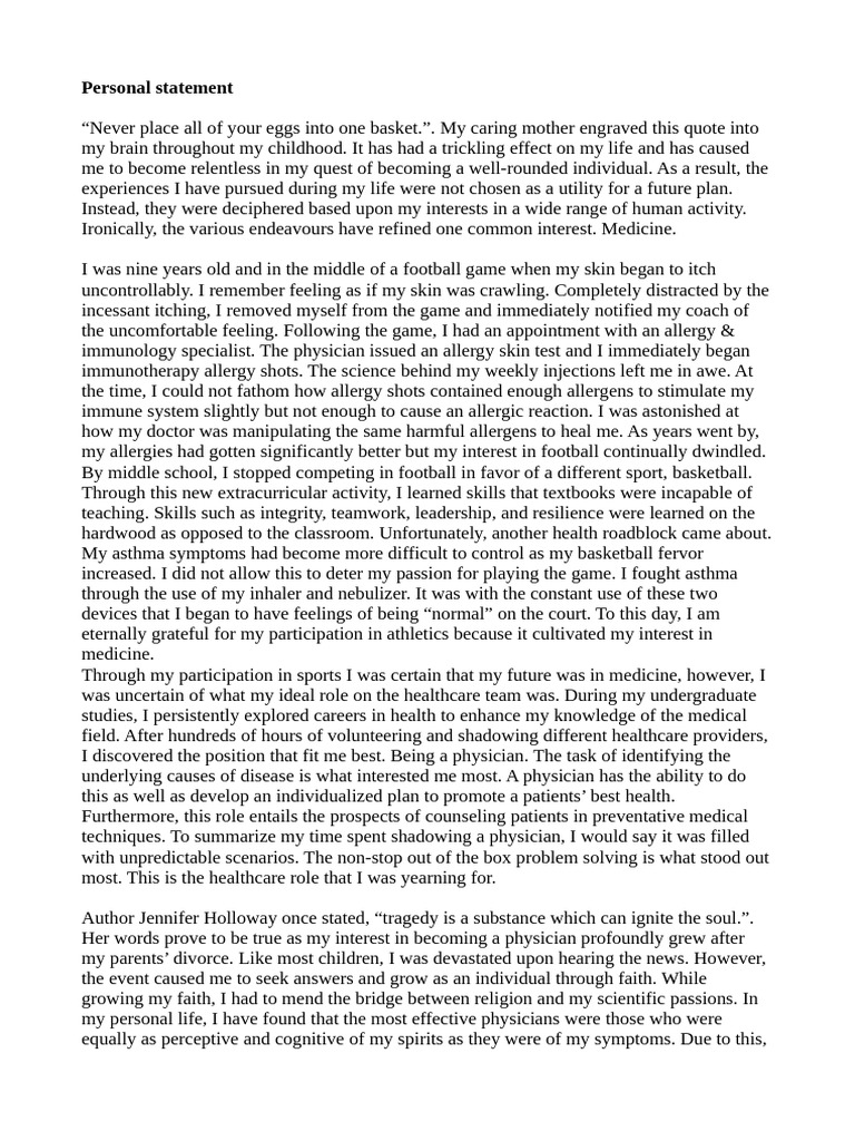 Personal statement | PDF | Allergy | Allergen