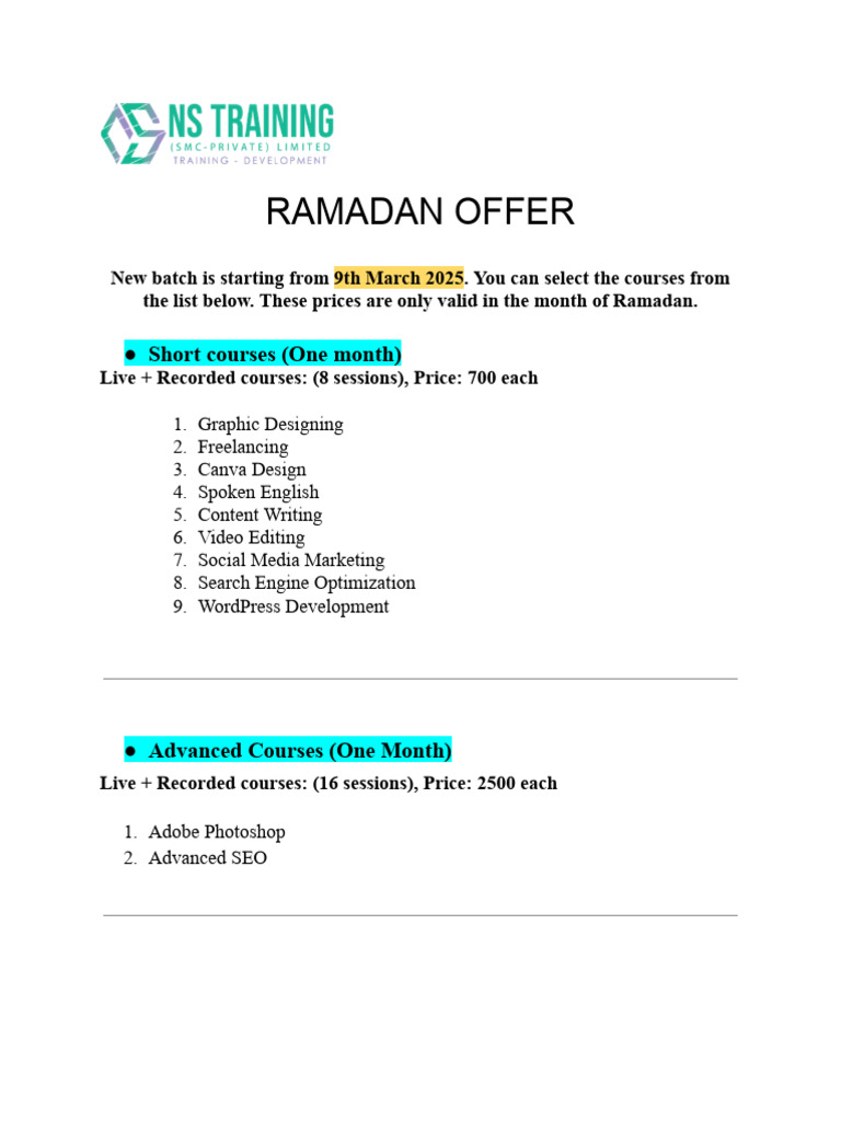 Ramadan Offer Courses | PDF