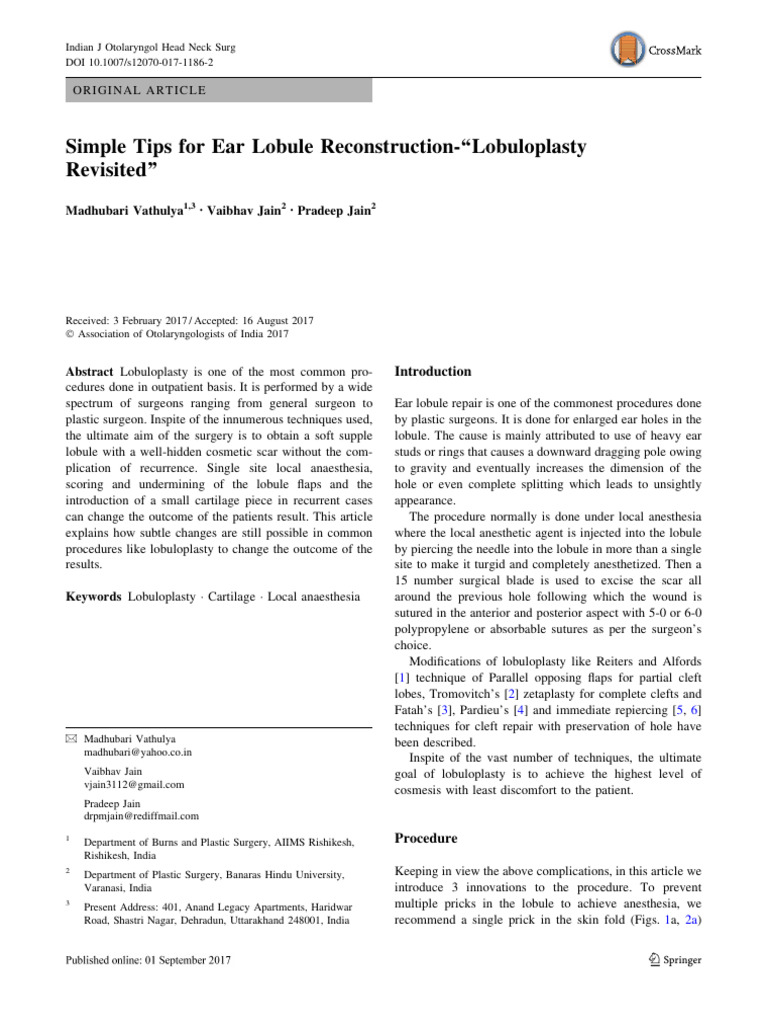 Simple Tips For Ear Lobule Reconstruction - Lobuloplasty Revisited ...