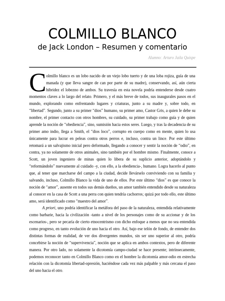 Colmillo Blanco: Supervivencia y Amor | PDF | Colmillo Blanco