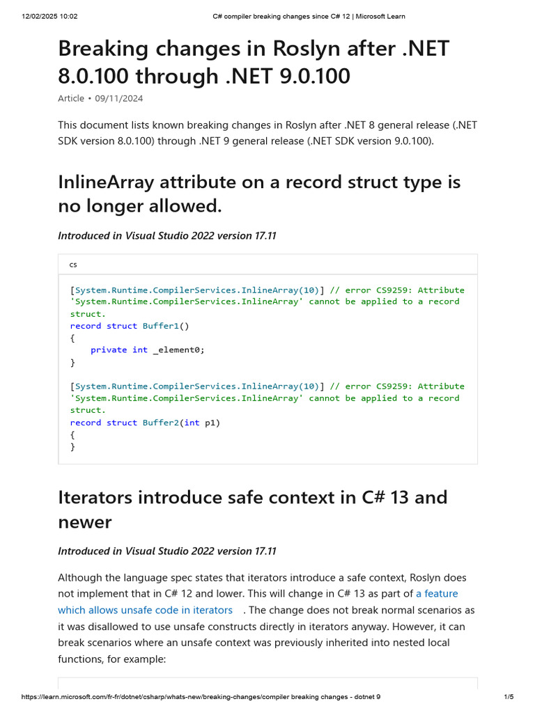 C# compiler breaking changes since C# 12 _ Microsoft Learn | PDF | C ...