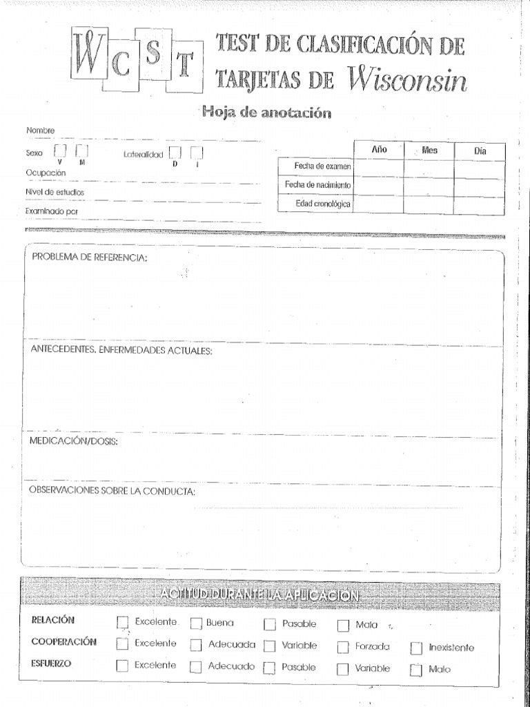 Hoja de respuesta WCST | PDF