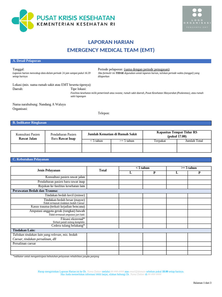 Formulir Laporan Harian EMT... | PDF