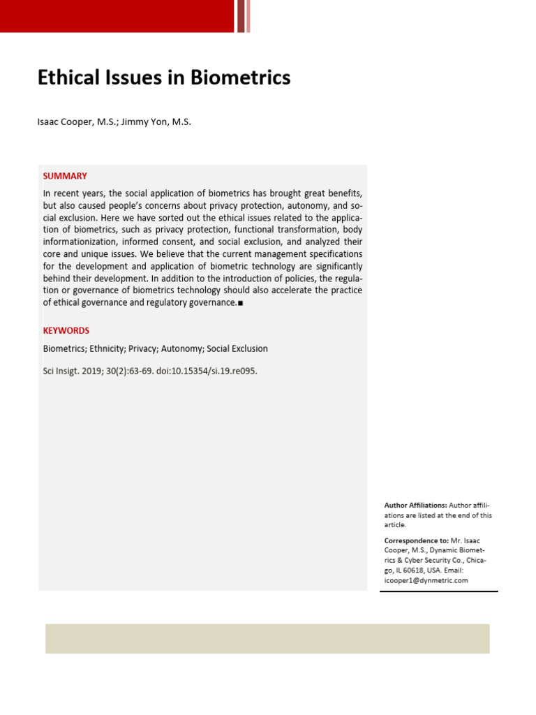 Ethical_Issues_in_Biometrics | PDF | Identity Document | Biometrics